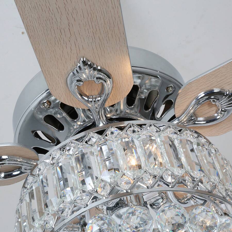 52 inch Chrome Crystal Ceiling Fan with Light, 3 Fan Speed Ceiling Fan ...