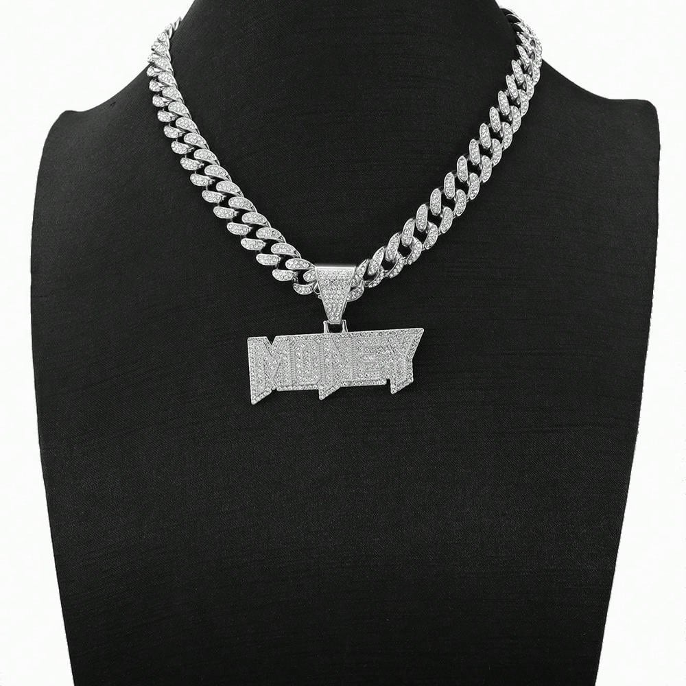 1pc Hip Hop Fully Studded Alloy Money Letter Pendant Necklace ...