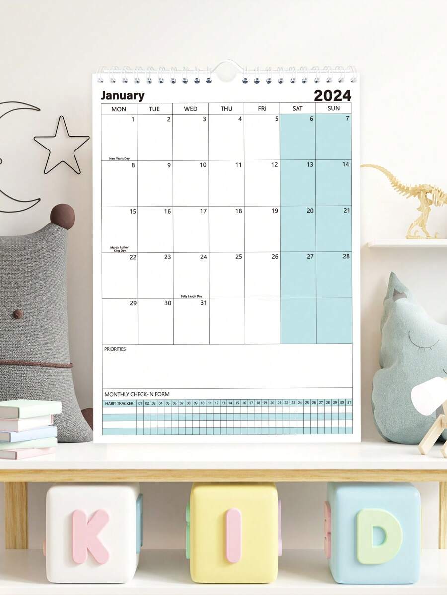 BUBU Calendrier Mural Mensuel 2024 - 12 Calendriers Mensuels De Janvier ...