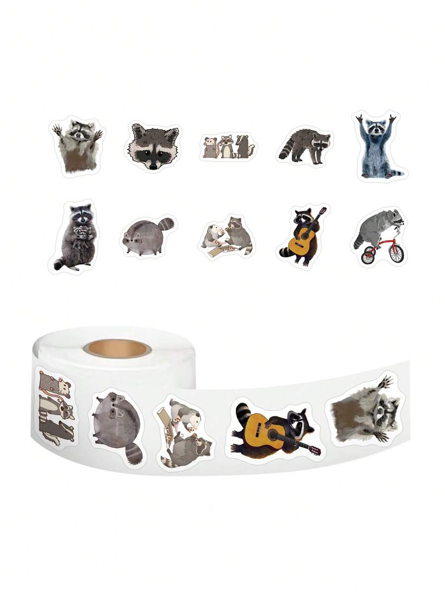 500PCS Cute Cartoon Raccoons Stickers Roll Vinyl Stickers For Scrapbook ...