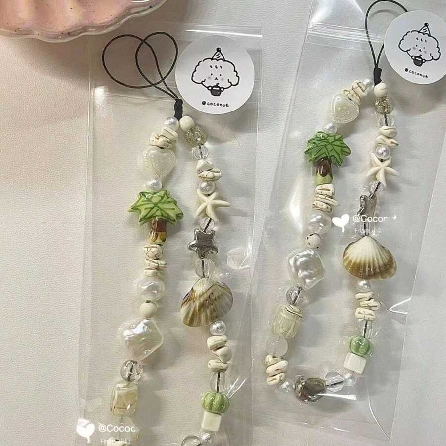 Summer Conch Shell & Beaded Diy Chain Strap For Mobile Phone & Camera ...