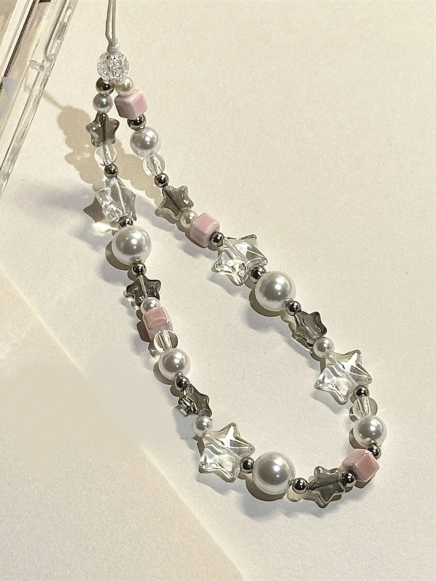 1pc Cute And Fashionable Y2k Translucent Star Shaped Pink Square Beaded ...