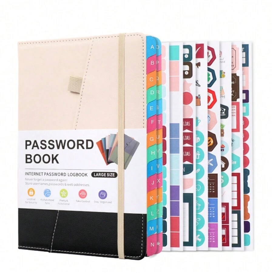 1pc A5 Black And White Password Notebook With Alphabet Tag For ...