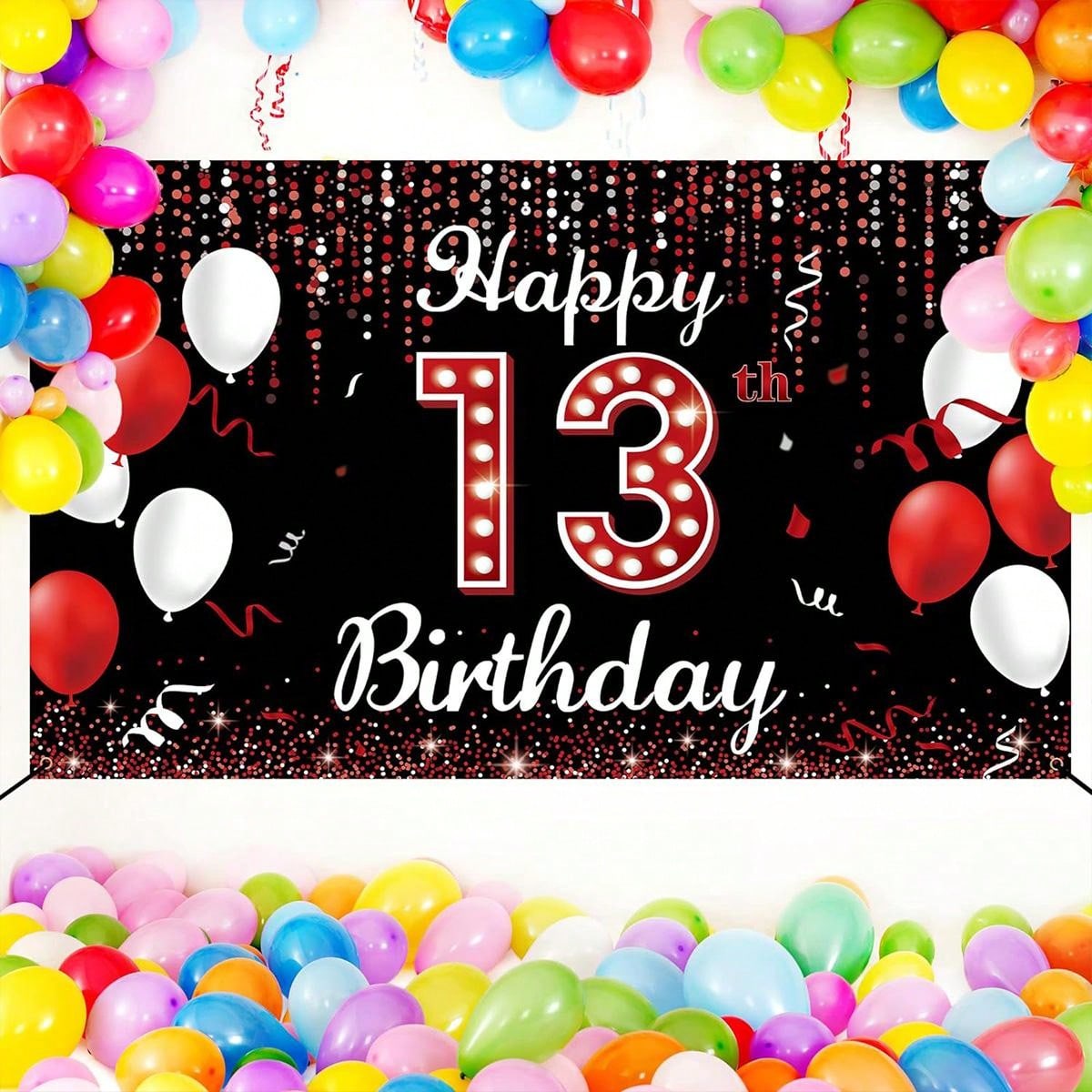1pc 13th Birthday Backdrop Banner, Happy 13th Birthday Decoration For ...