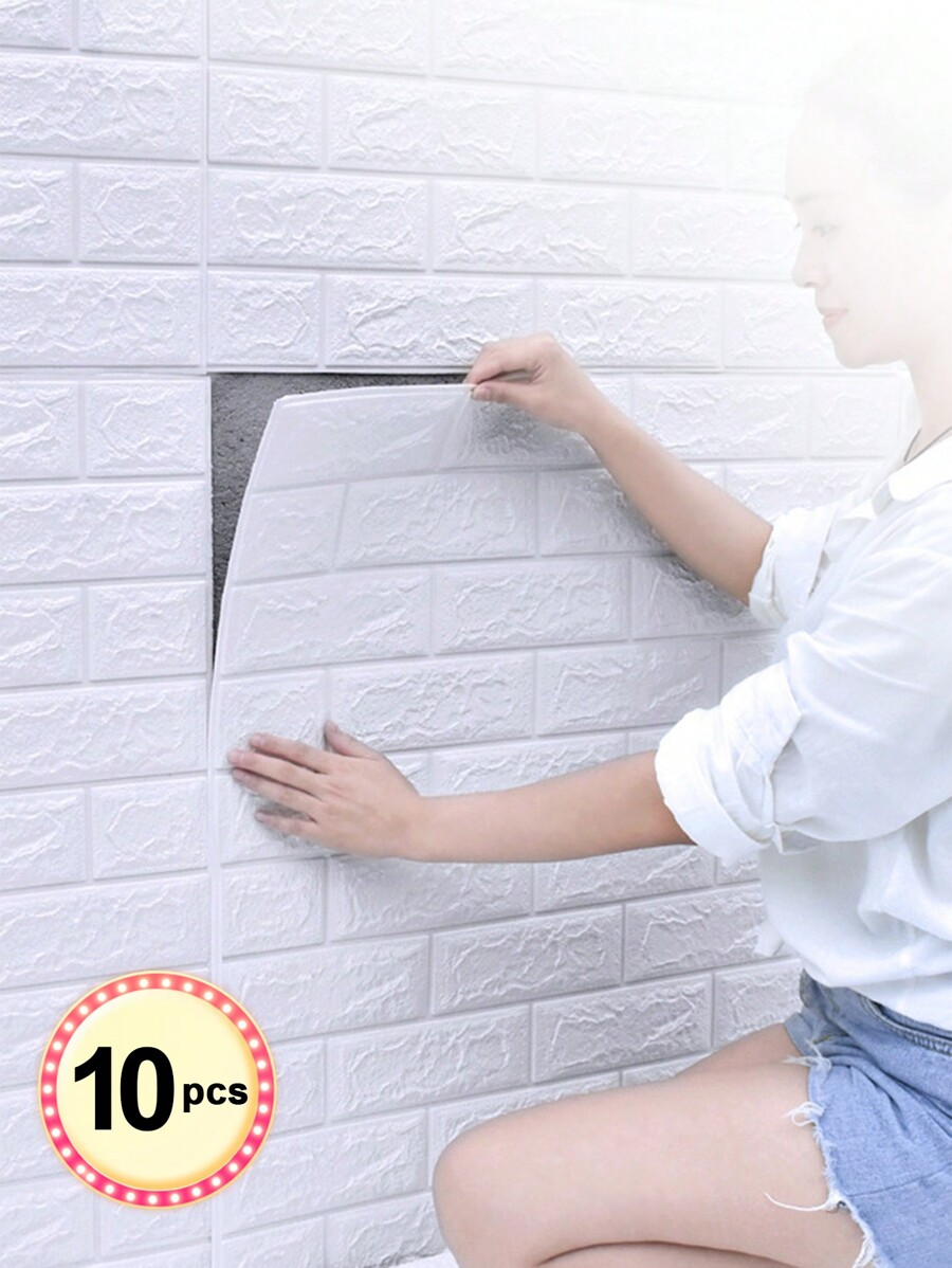 10pcs 35x38.5cm 3d Brick Pattern Wall Sticker, Self-adhesive And ...