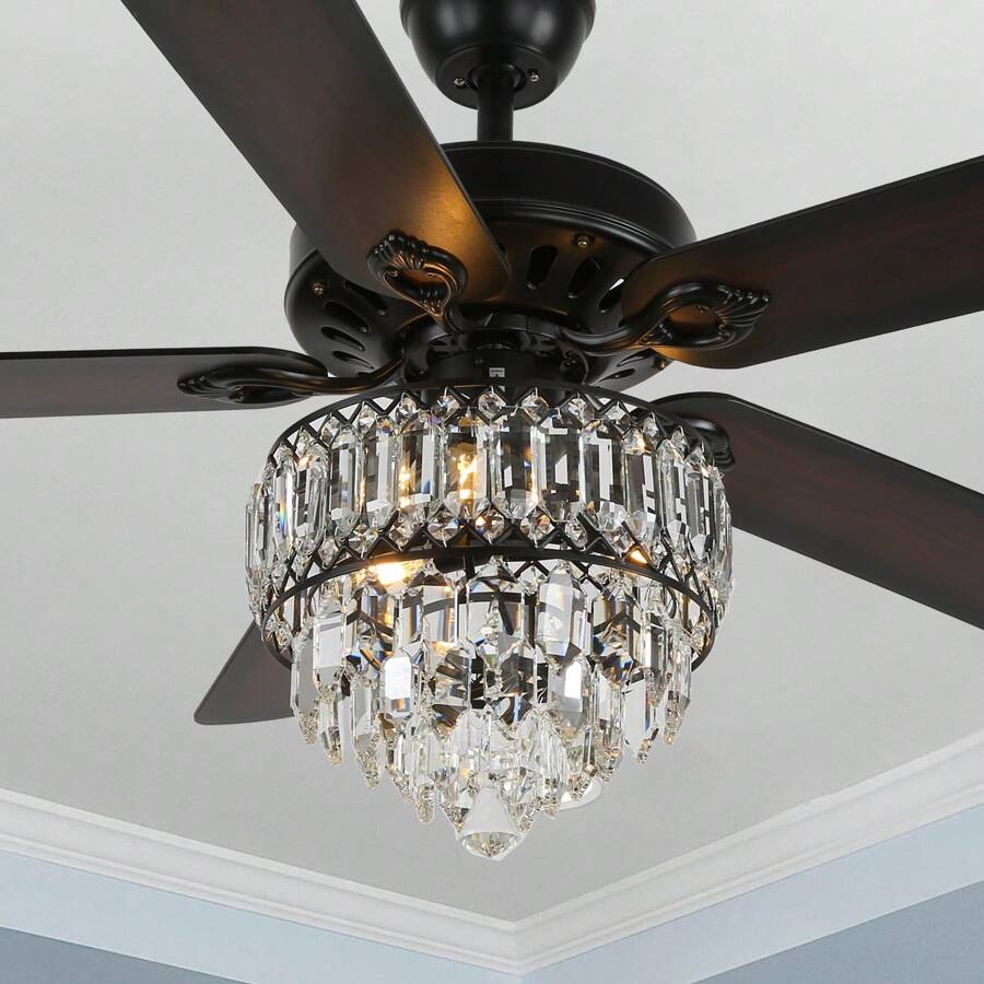 Classic Ceiling Fan with Crystal Light Shade, 3 Light, Remote Control ...