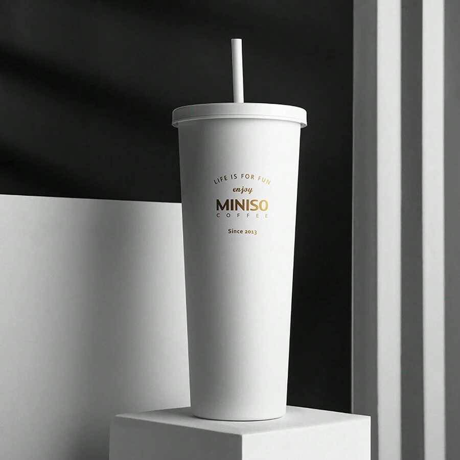 Miniso Classic Black & White Series-Straw Steel Bottle 800ml, White ...