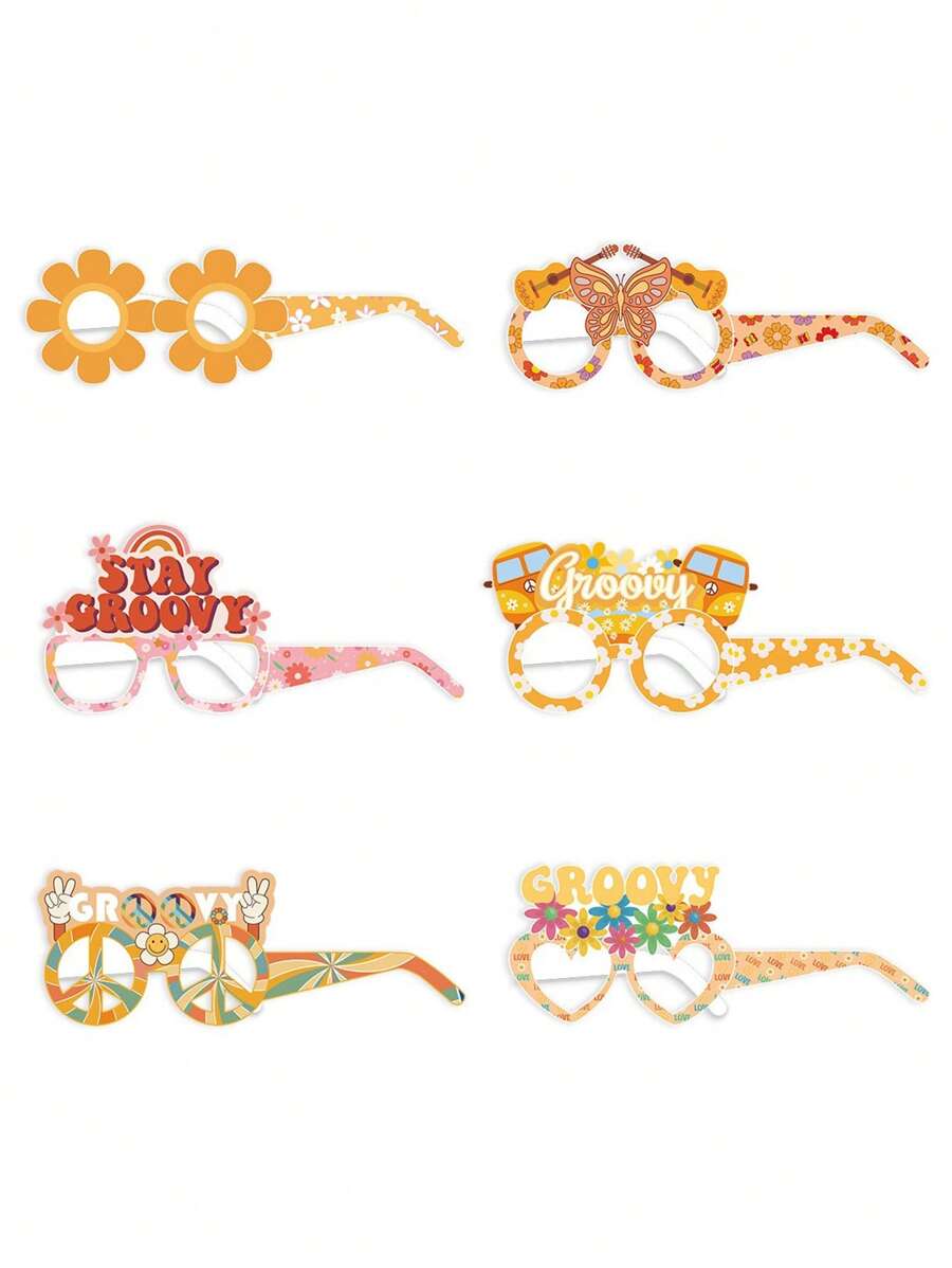 6 Pcs Groovy Retro Hippie Boho Paper Glasses, Two Groovy Hippie Funky ...