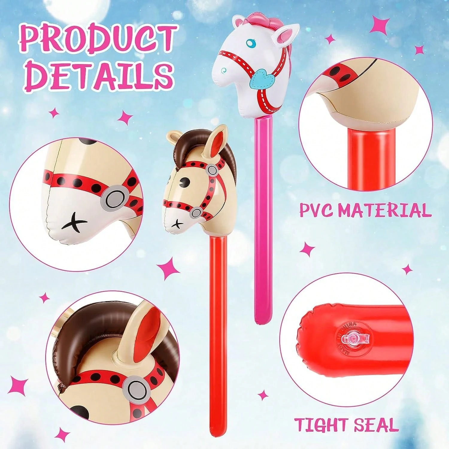 12 Pcs 37 Inches Inflatable Stick Horse For Horsehead Stick Balloon ...