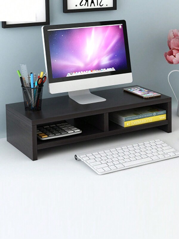 A Black Computer Monitor Elevated Base Storage Rack Desktop Display ...