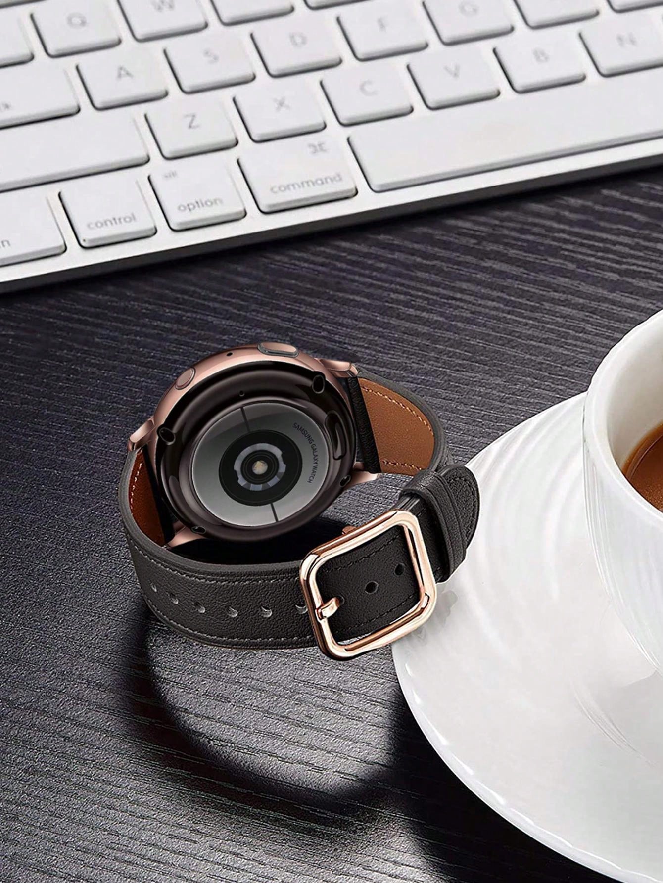 Samsung Wtch Band Black Leather Strap With Rose Gold Buckle Compatible ...