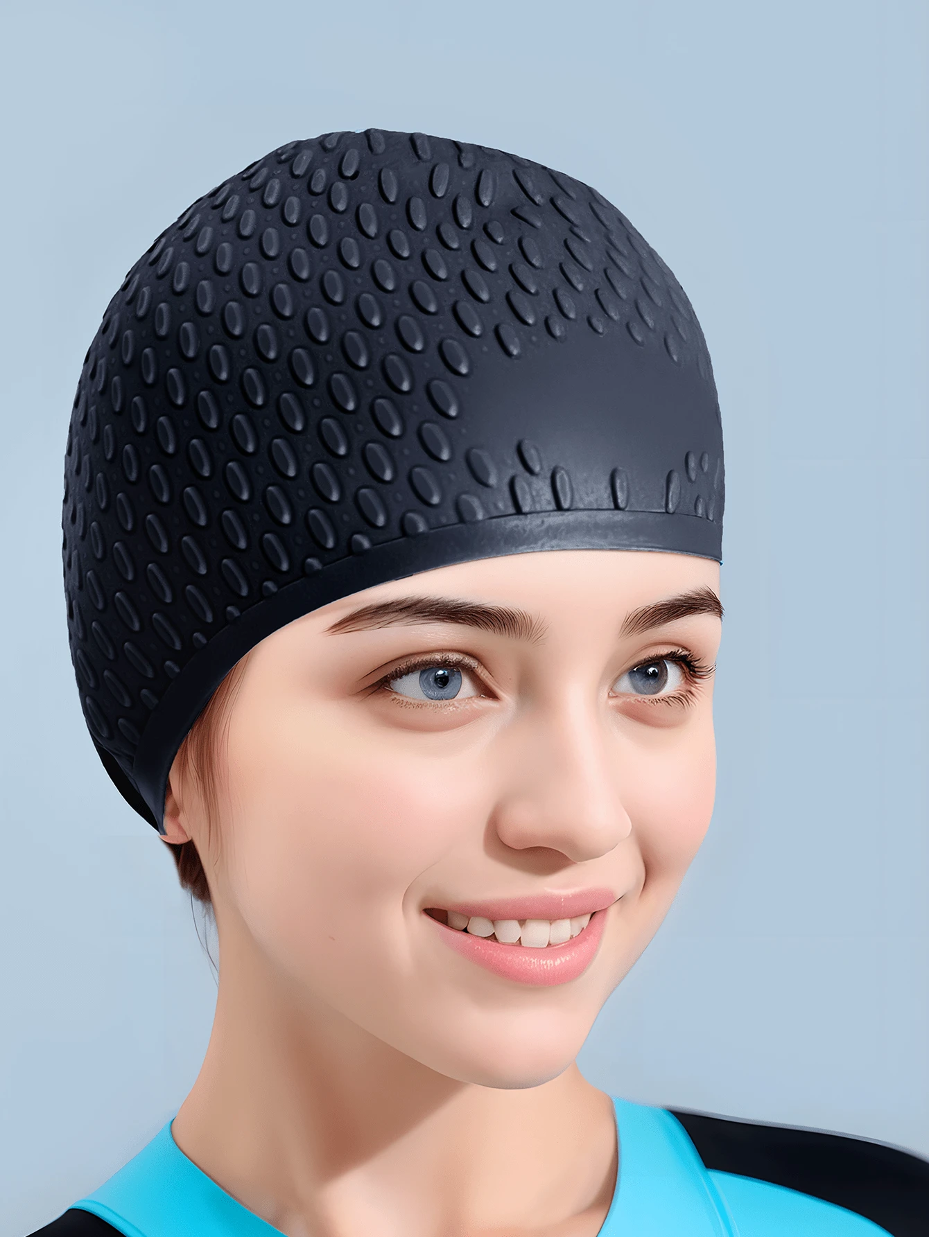 1pc Extra Large Black Silicone Swim Cap For Men And Women, 3d Ergonomic ...