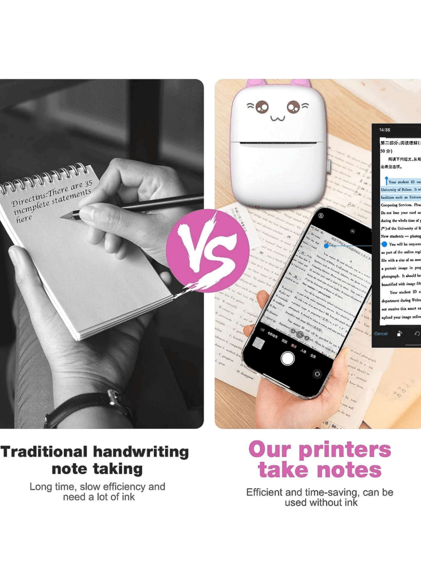 Portable Pink Sticker Photo Printer, Label Printer With 10 Rolls Of ...