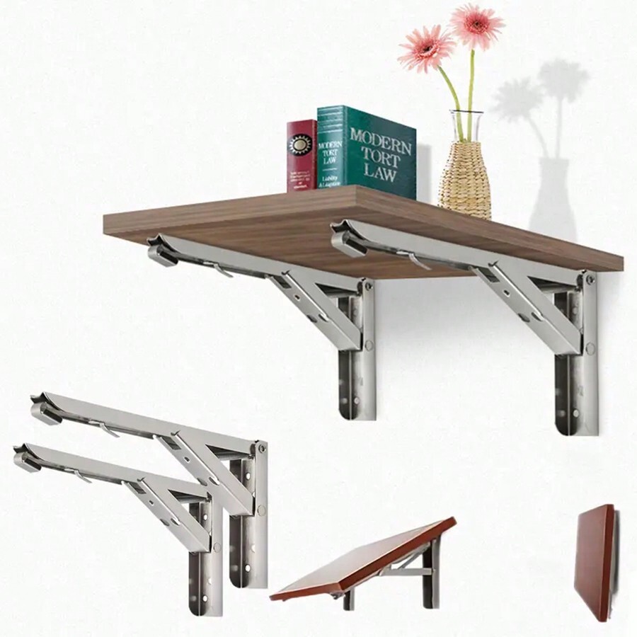 1 Set (2pcs) Stainless Steel Foldable Triangle Bracket Wall-mounted ...