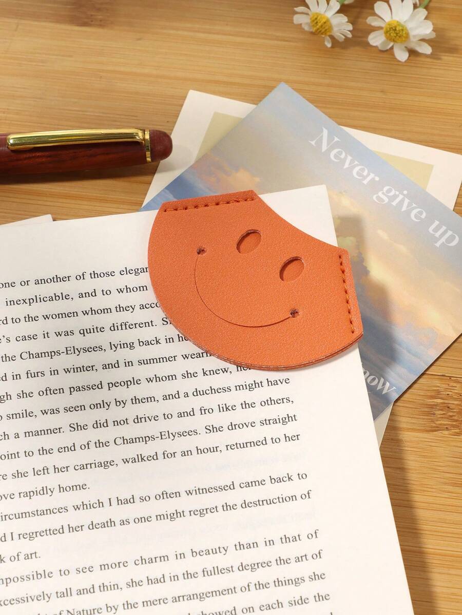 Smiling Face Bookmark, Orange Leather Smiling Face Style Bookmark ...