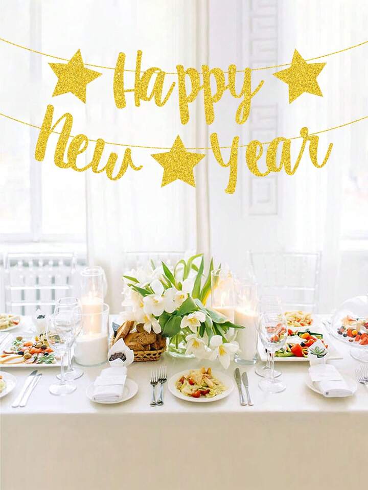Glitter Hello 2024 Happy New Year Banner Happy New Year Sign Gold for ...