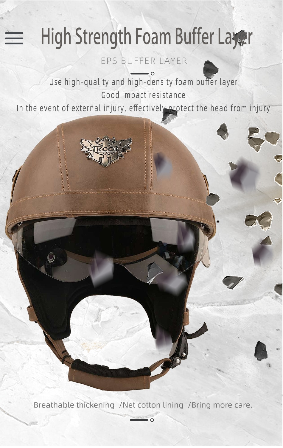 Kco Solid Color Retro Bronze Windshield Motorcycle Helmet, Open-Face ...