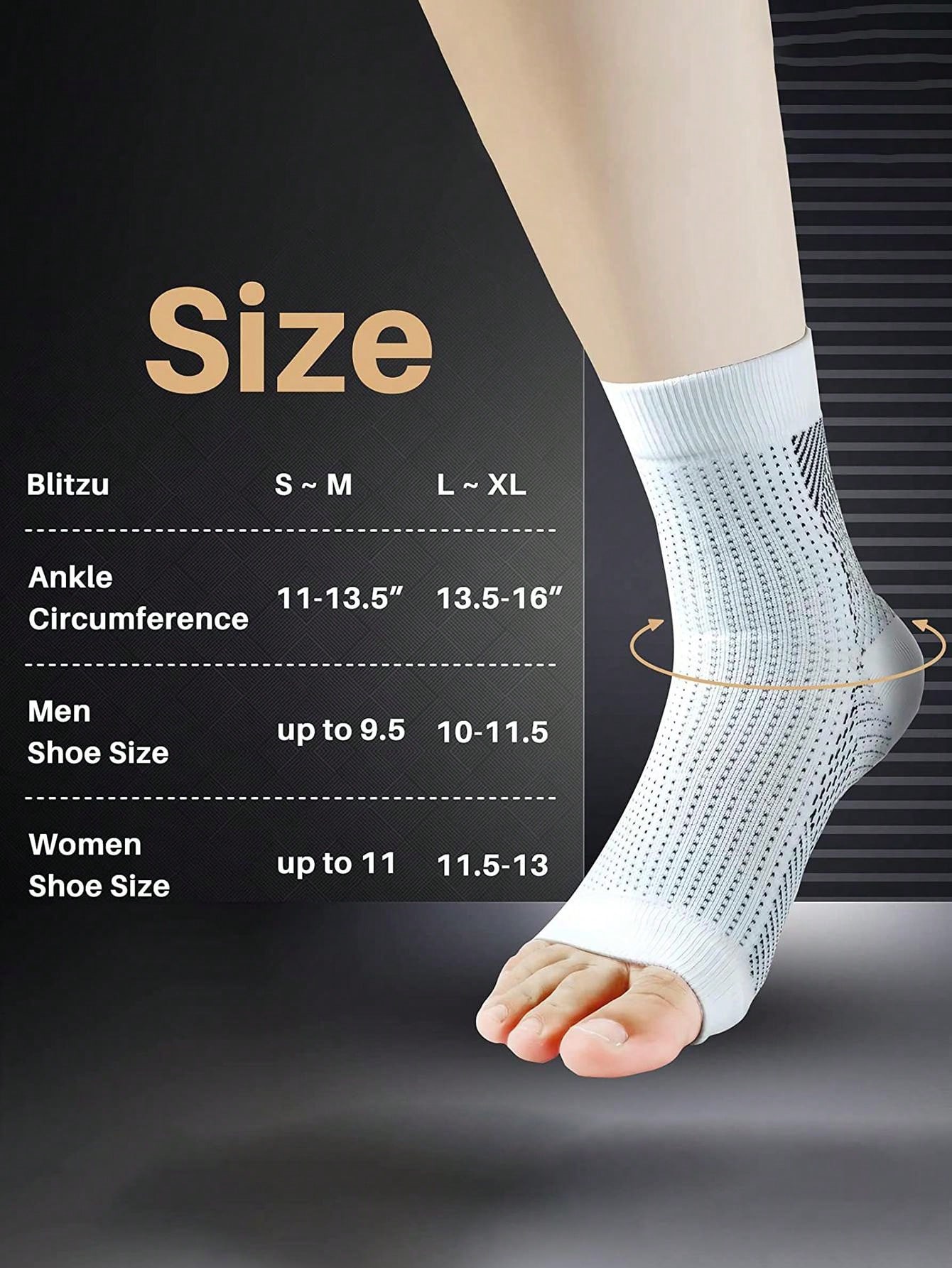 1pair Sports Ankle Brace Compression Sleeve Plantar Fasciitis Sock For ...