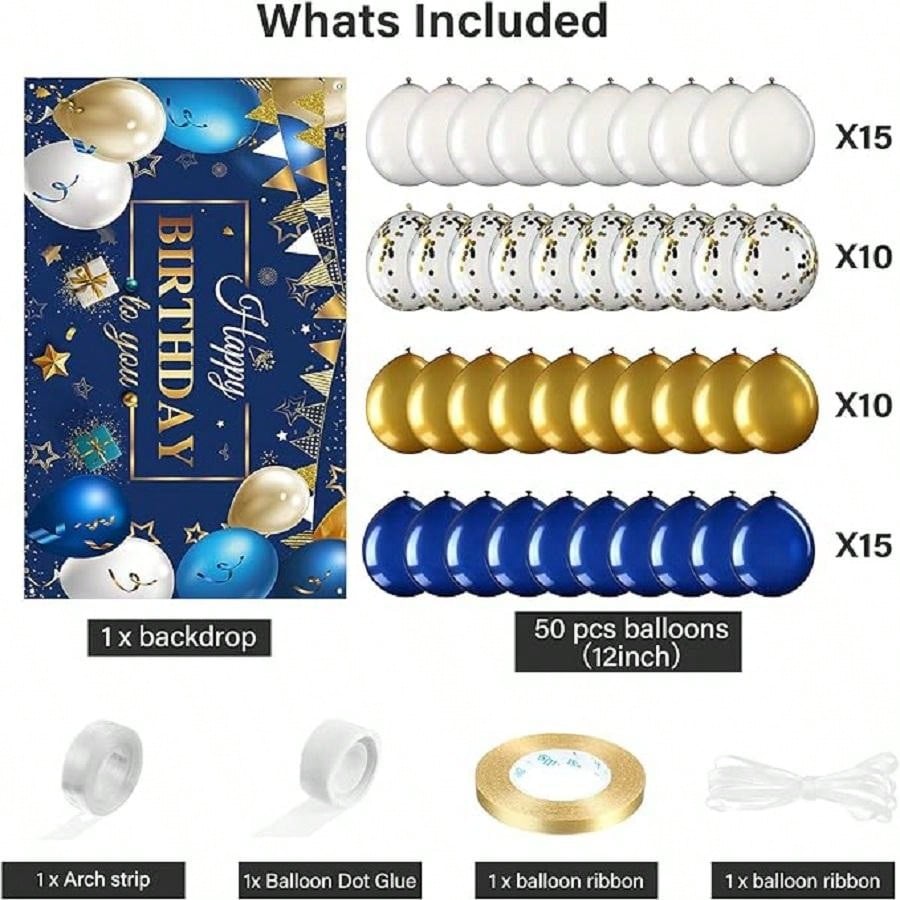 Navy Blue Birthday Confetti Balloons Kit Set 50 Pieces Blue Birthday Photography Backdrop Banner ...