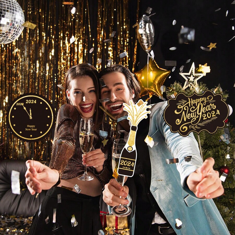 1 set Pack of 21 New Years Photo Booth Props 2024 , New Years Props ...