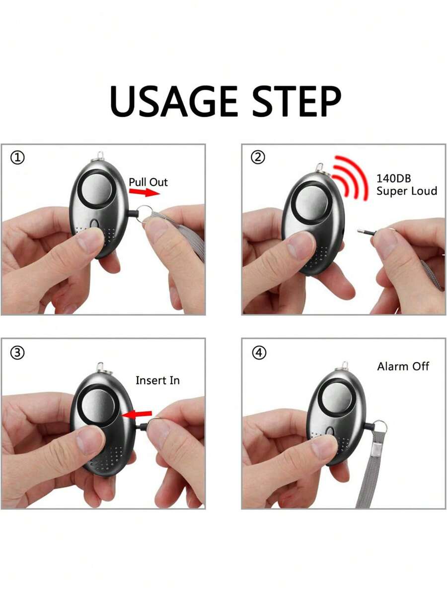 1pc 140db Emergency Self-Defense Security Alarm Keychain With Led Light ...