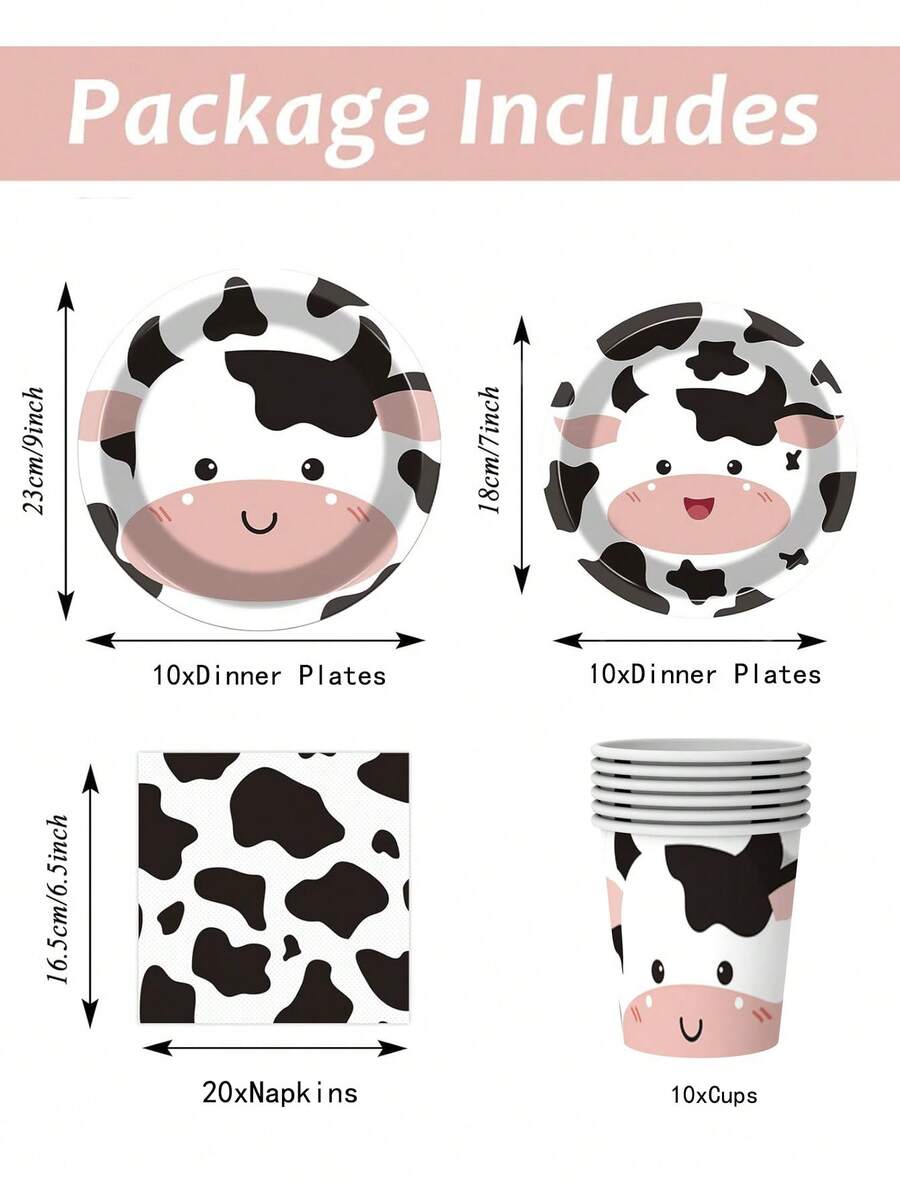 Pink Cow Print Party Supplies10 pcs Paper Plates 20pcs Napkins Print ...