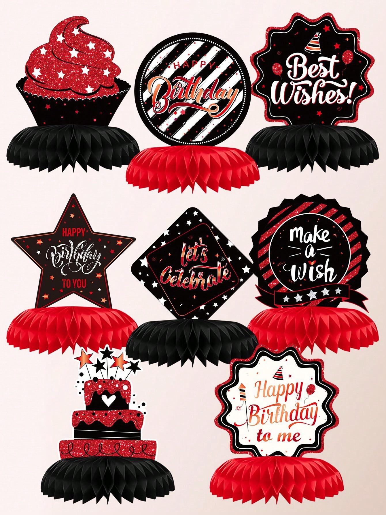 8pcs Red Birthday Honeycomb Centerpieces Decoration For Men And Women ...