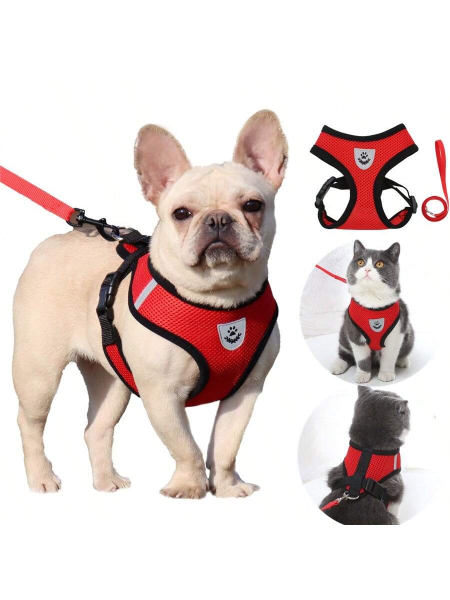 1set Anti-escape Tactical Adjustable Pet Chest & Back Strap With Leash ...