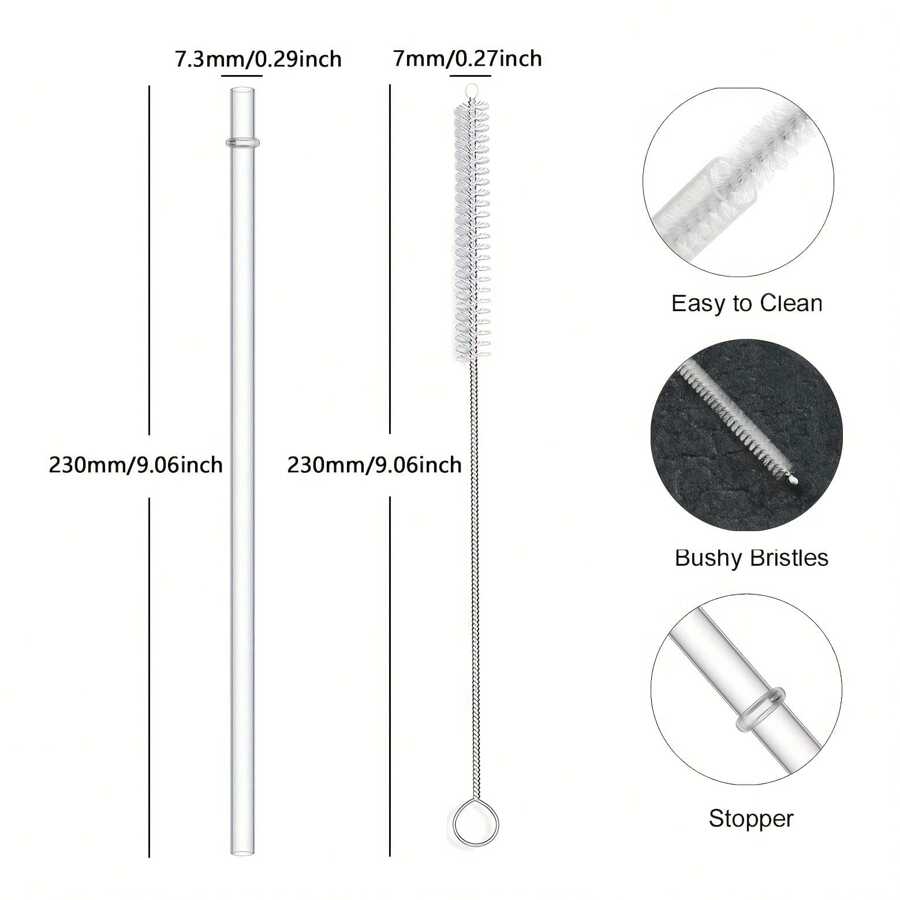 12 Straws And 1 Brush, 23cm Reusable Plastic Drinking Straws For Juices ...