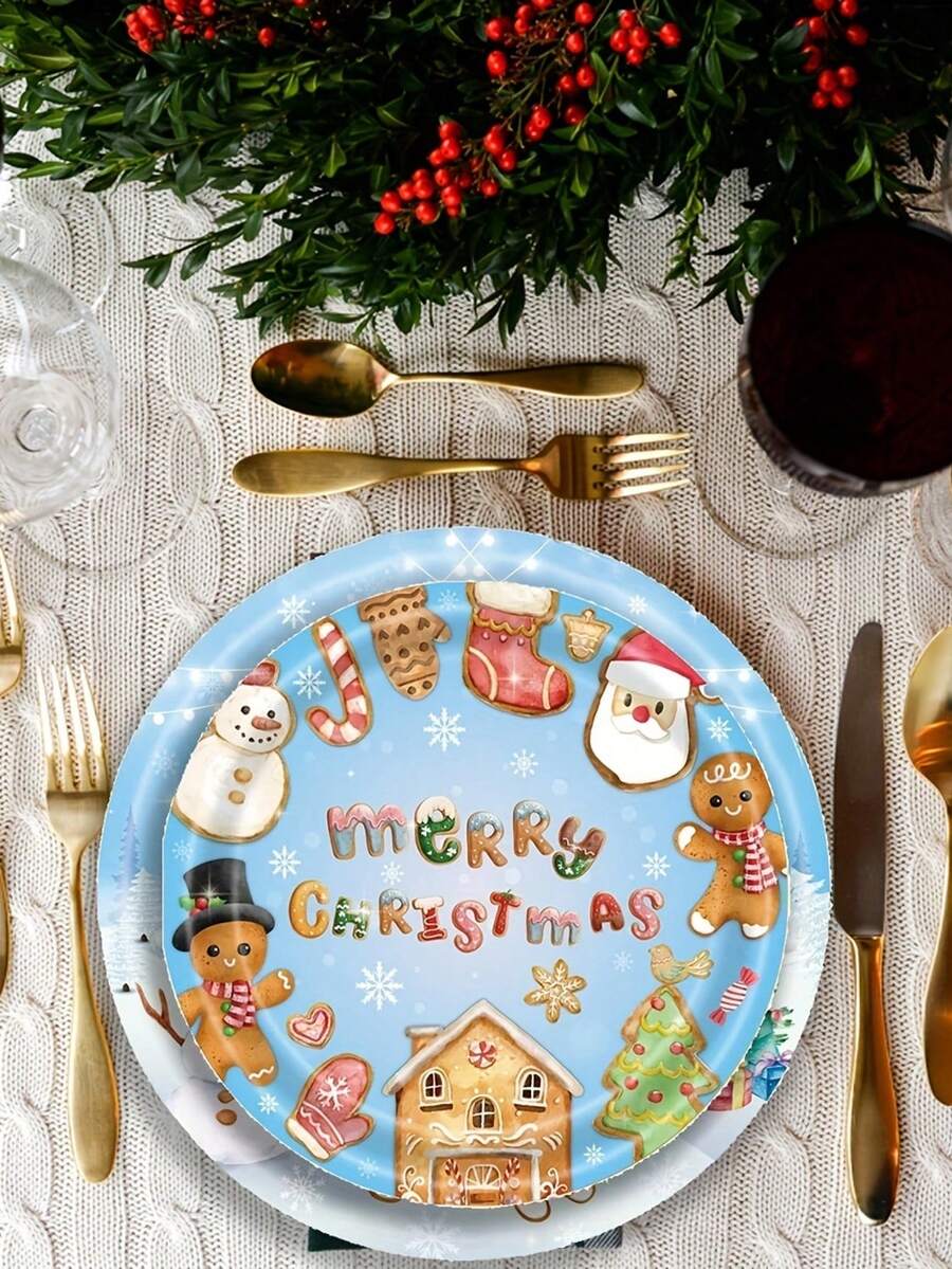 Gingerbread Man Themed Christmas Disposable Party Tableware Decor Set ...