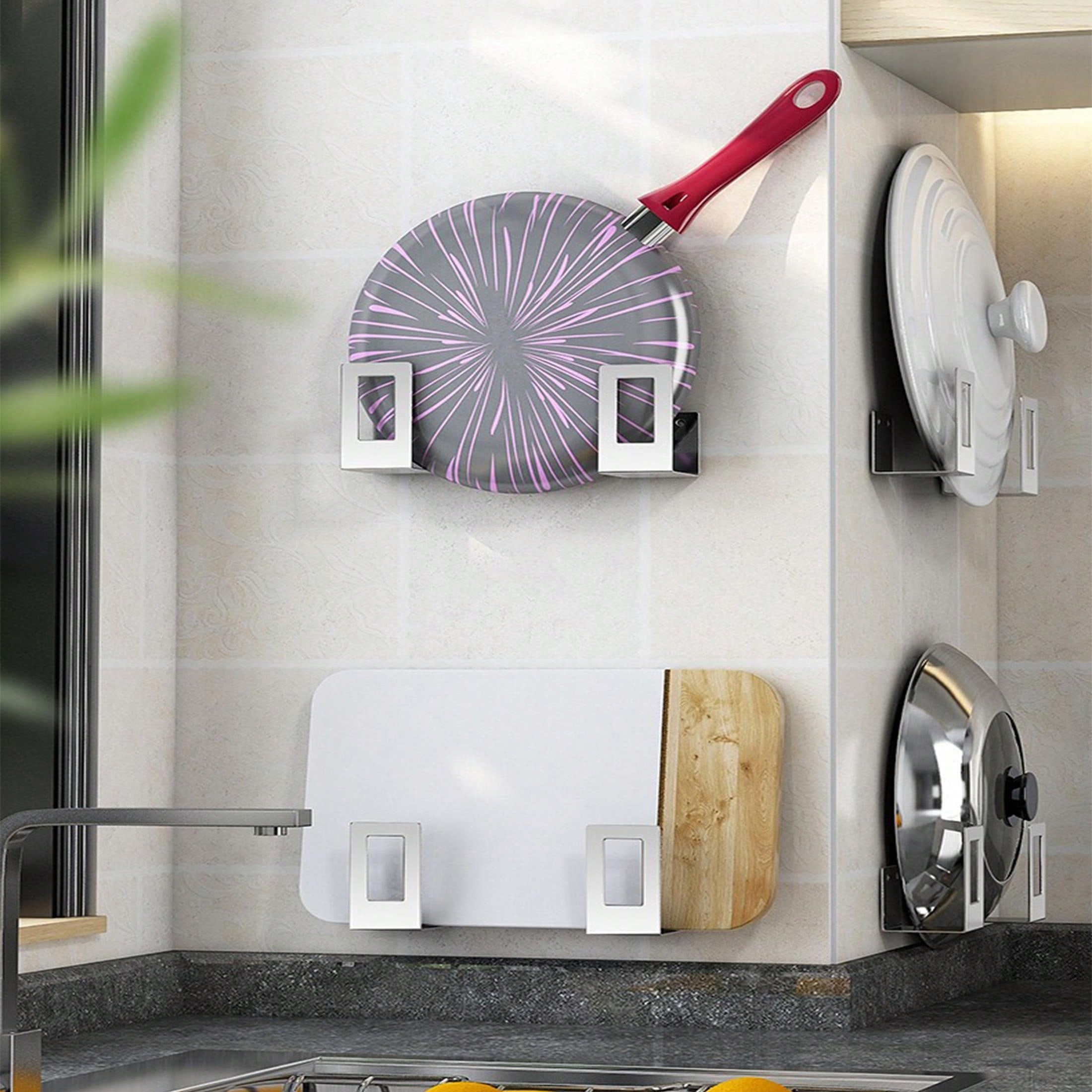 Stainless Steel Cutting Board & Pot Cover Rack, Wall-mounted Kitchen ...