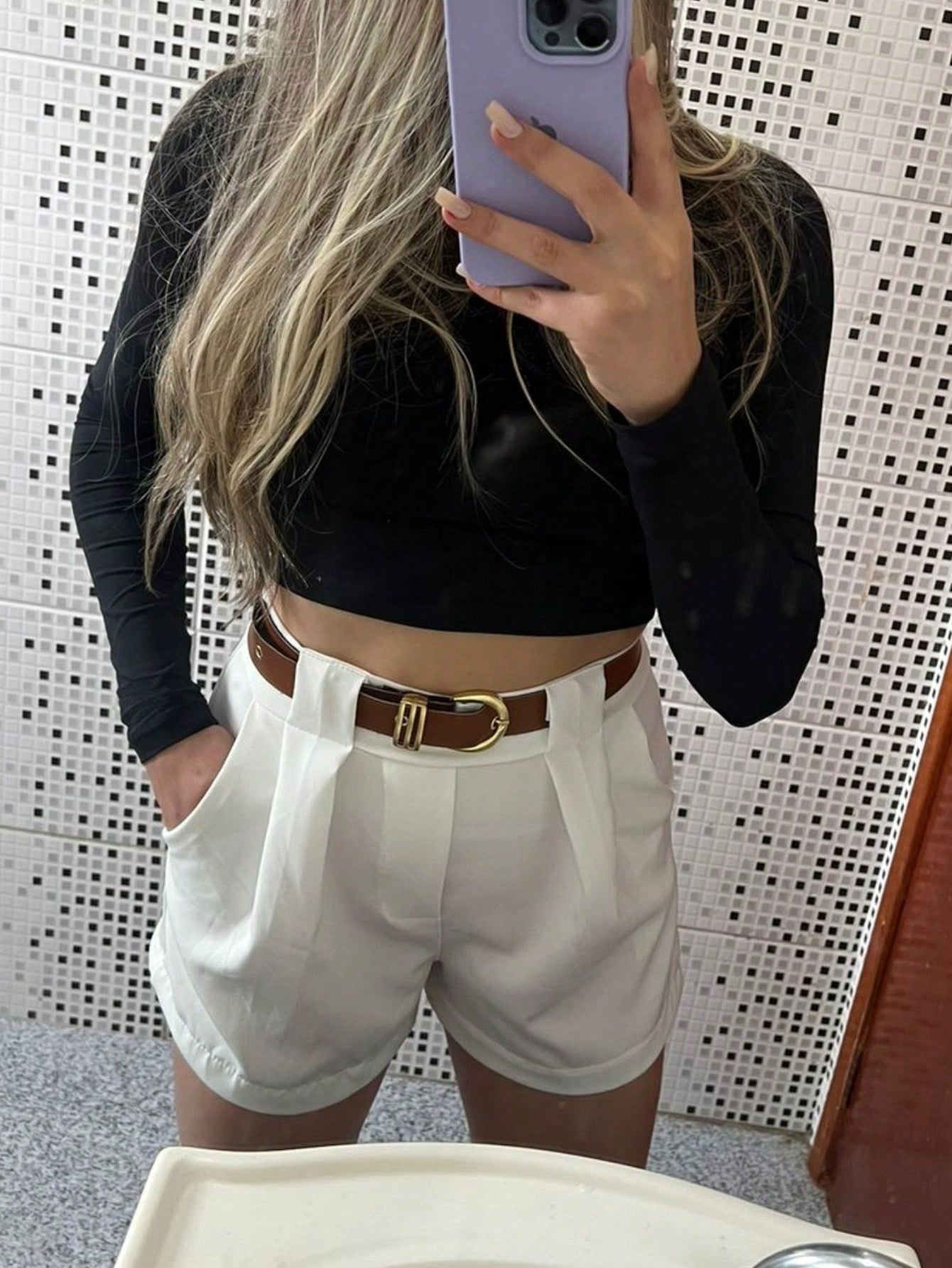 SHEIN Short Social de Cinto Marrom Alfaiataria Cintura Alta | SHEIN Brasil