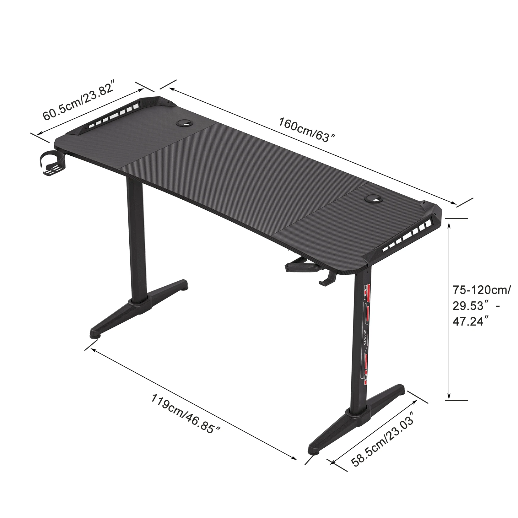 Computer Gaming Desk RGB Adjustable: T Shape Larger Corner Game Table ...