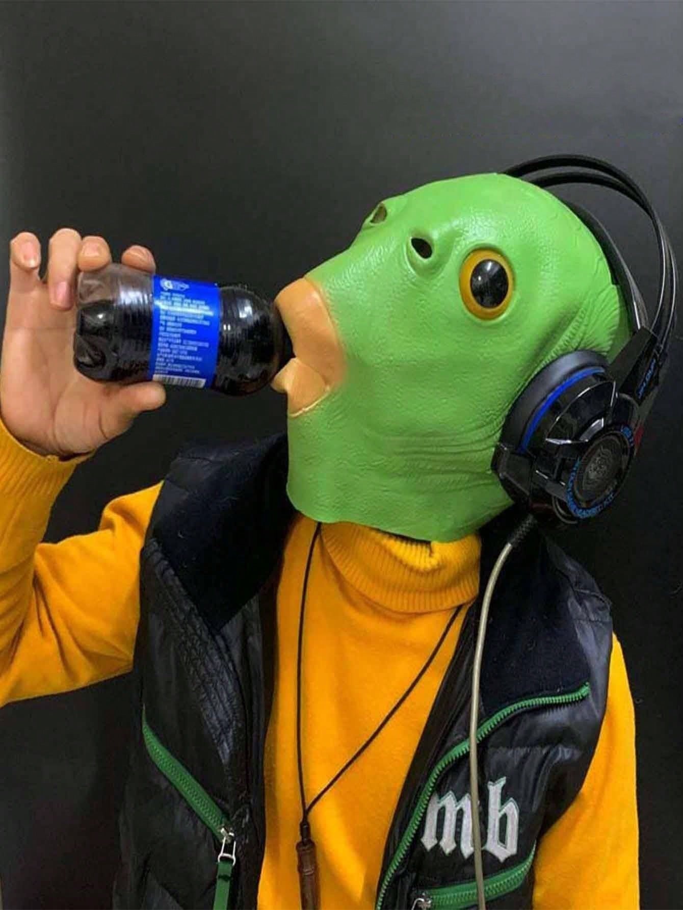 Green Fish Head Full Head Mask Animal Green Fish Human Headgear Funny ...