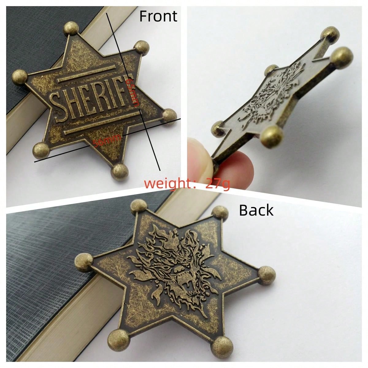 3pcs Men's Antique Bronze Dual Side 3d Carved Police Badge Shaped ...