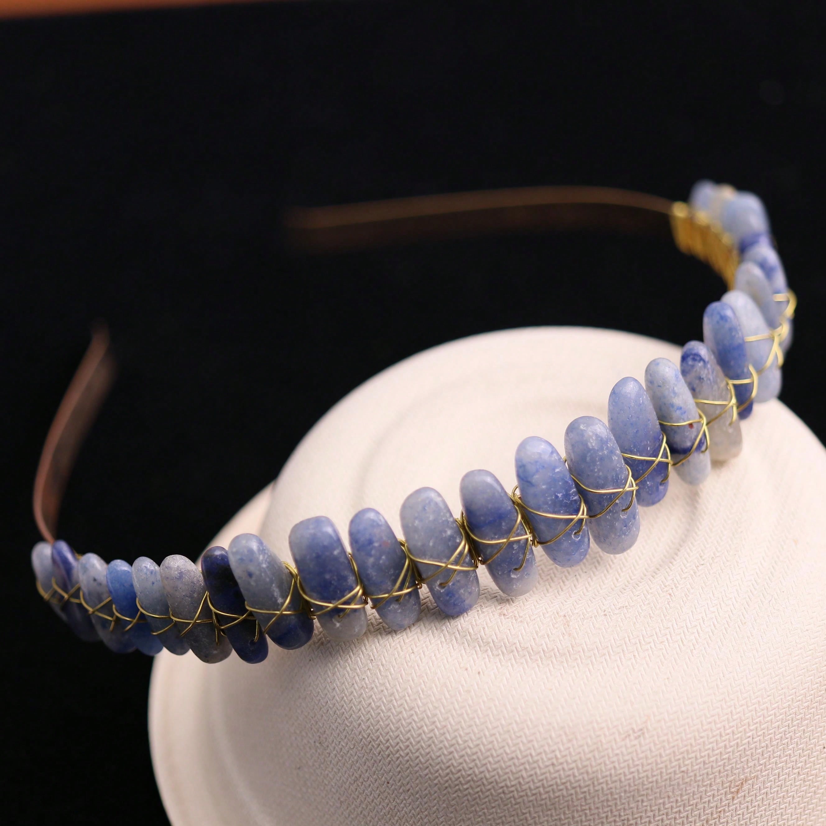 1pc Natural Crystal & Gold Wire Crown Headband With Blue Stone Bead For ...