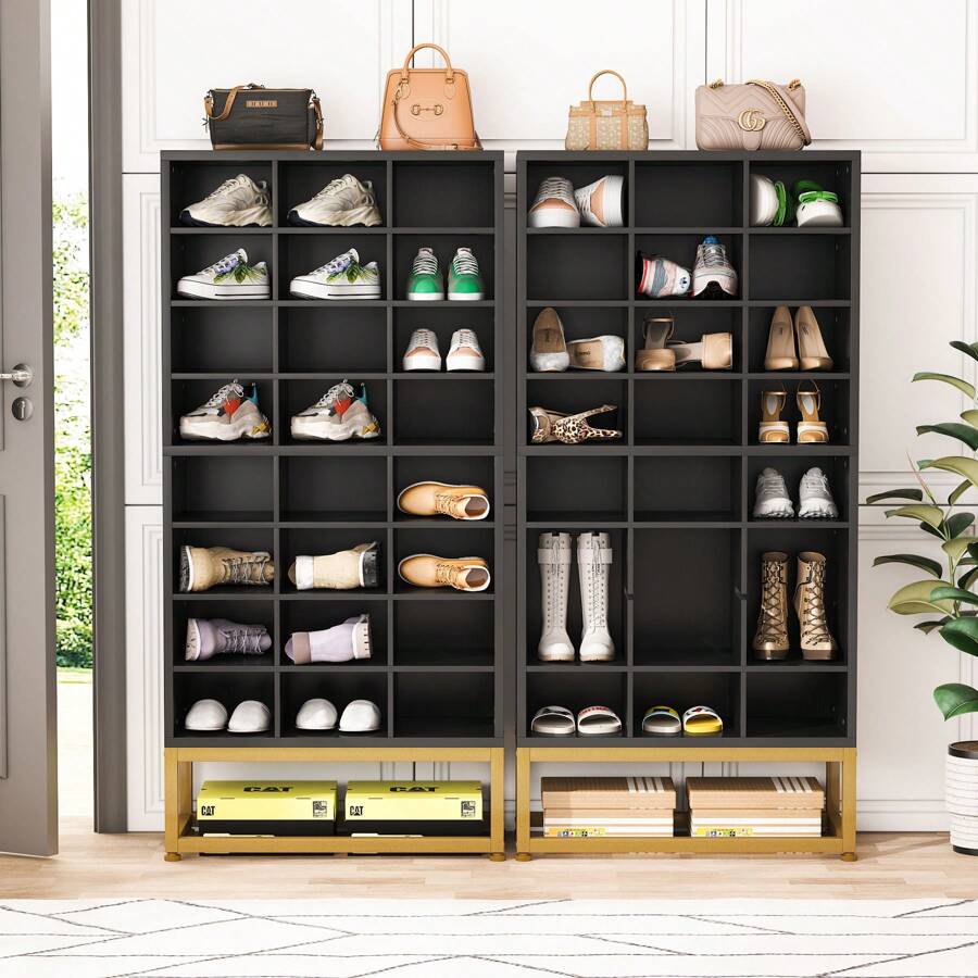Tribesigns 8-Tier Shoe Storage Cabinet, White Wooden Shoe Rack ...