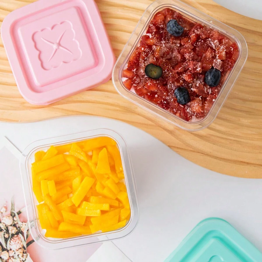10pcs Square Transparent Containers With Pink And Green Lids, Ideal For ...
