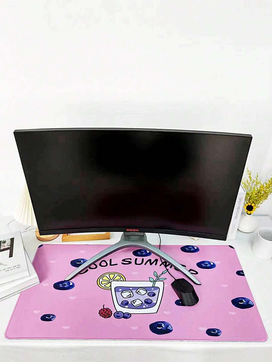 1pc Cartoon Printed Blueberry Beverage Themed Desk Pad, Washable Rubber ...