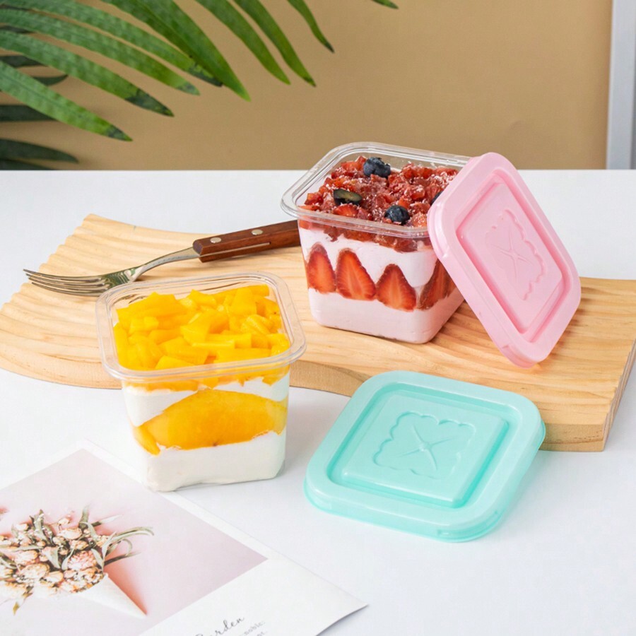 10pcs Square Transparent Containers With Pink And Green Lids, Ideal For ...