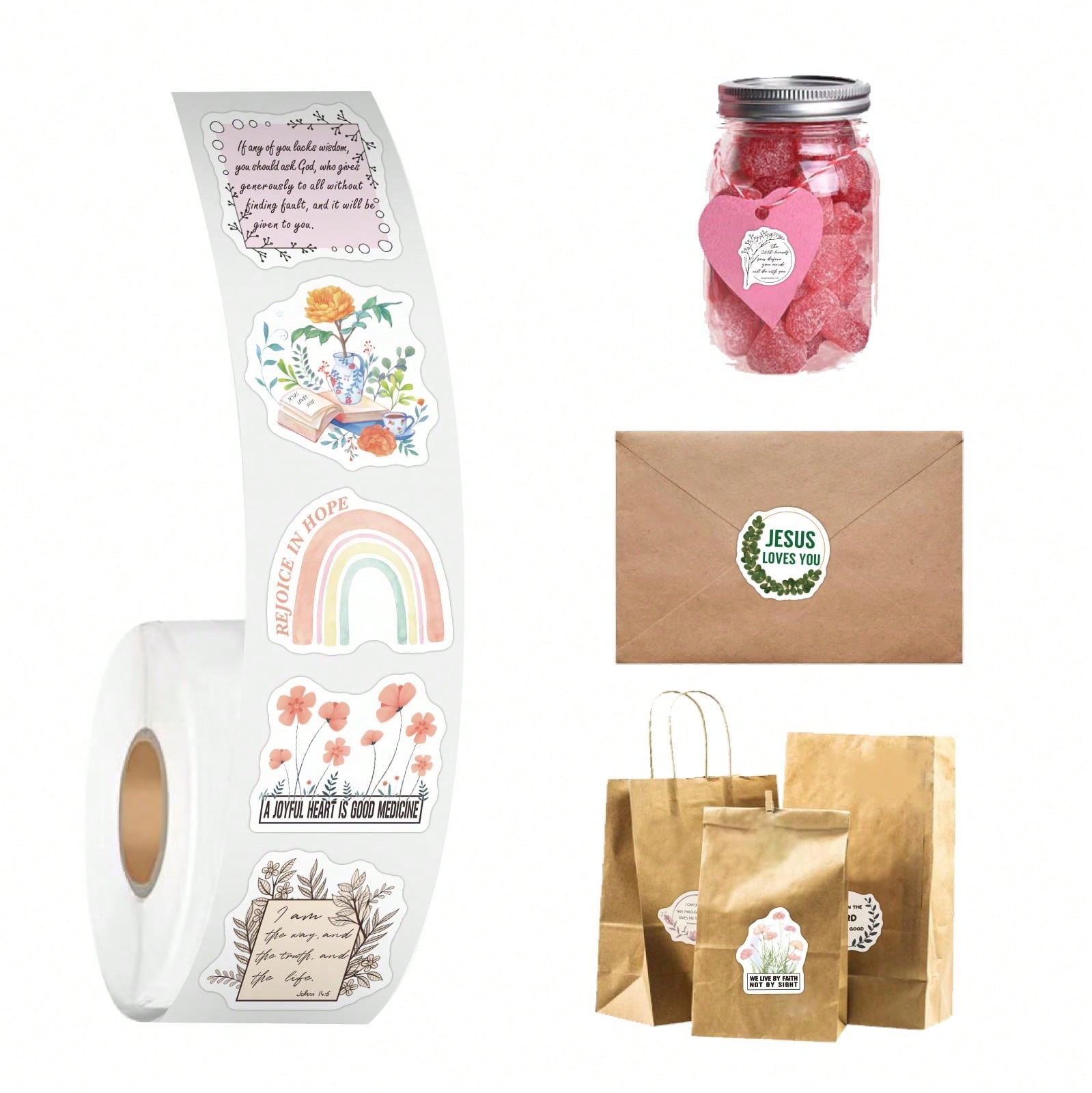 500 Piezas Rollo De Pegatinas Cristianas Inspiradas, Pegatinas De ...