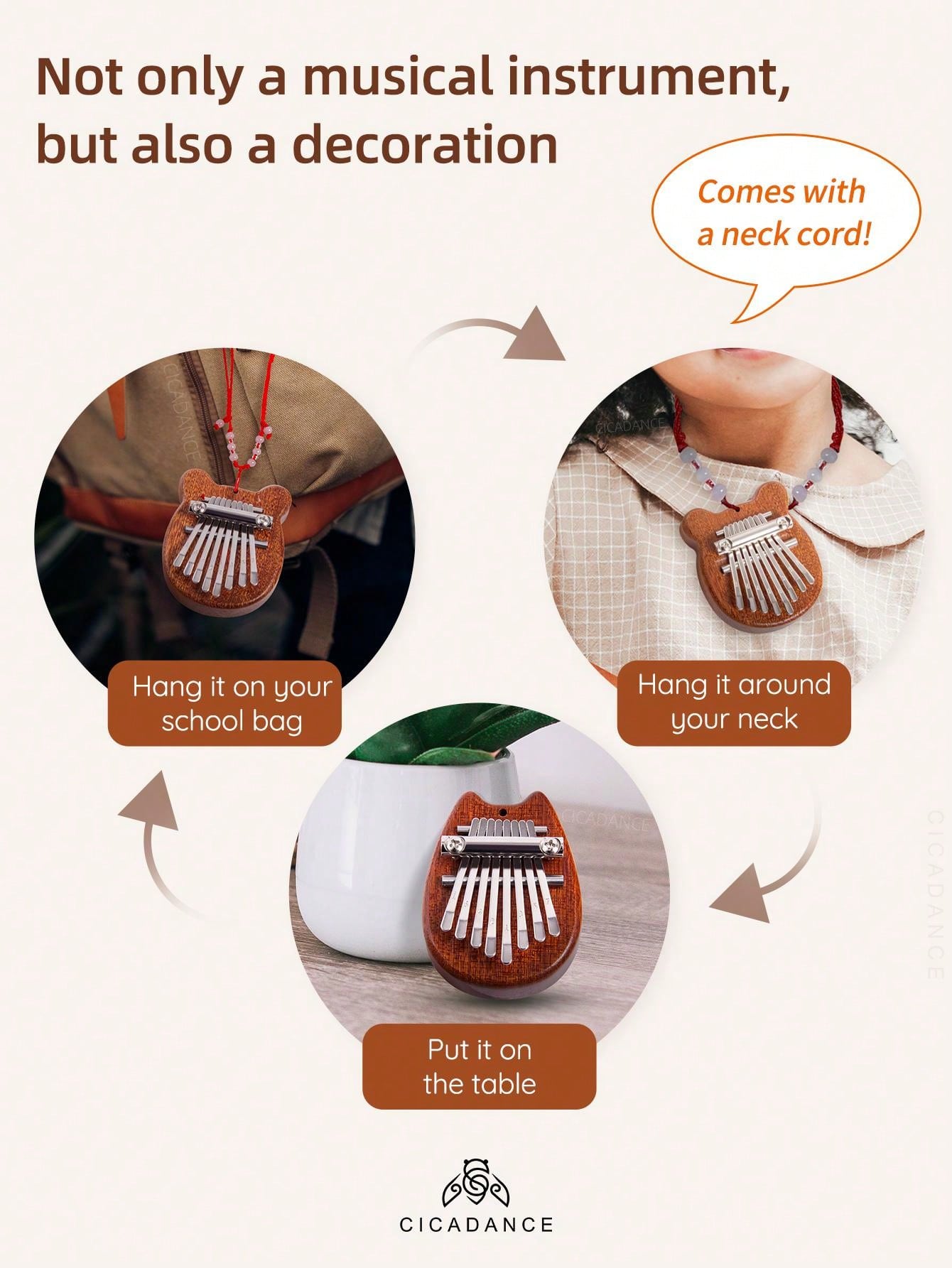 Wooden Mini Kalimba 8 Keys Thumb Piano Portable Cute Calimba Wearable ...