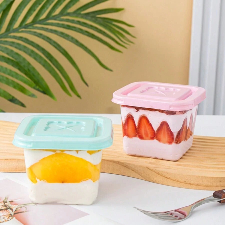 10pcs Square Transparent Containers With Green And Pink Lids, Fresh And ...