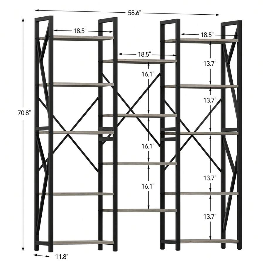 Industrial Bookshelf, Double Wide Large Book Shelf, Heavy Duty Open ...