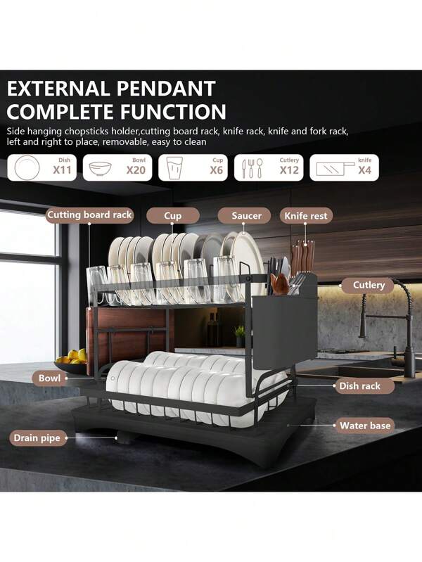 2 Tier Dish Drying Rack, Foldable Dish Drainer Stainless Steel Utensil ...