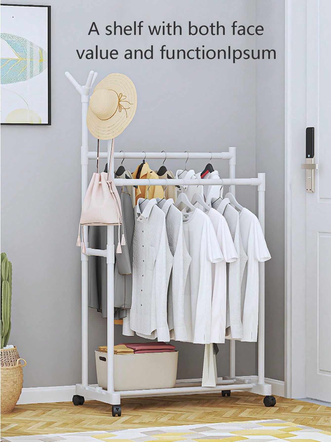 Double Pole With Pulley 2-layer White Clothes Drying Rack Floor ...
