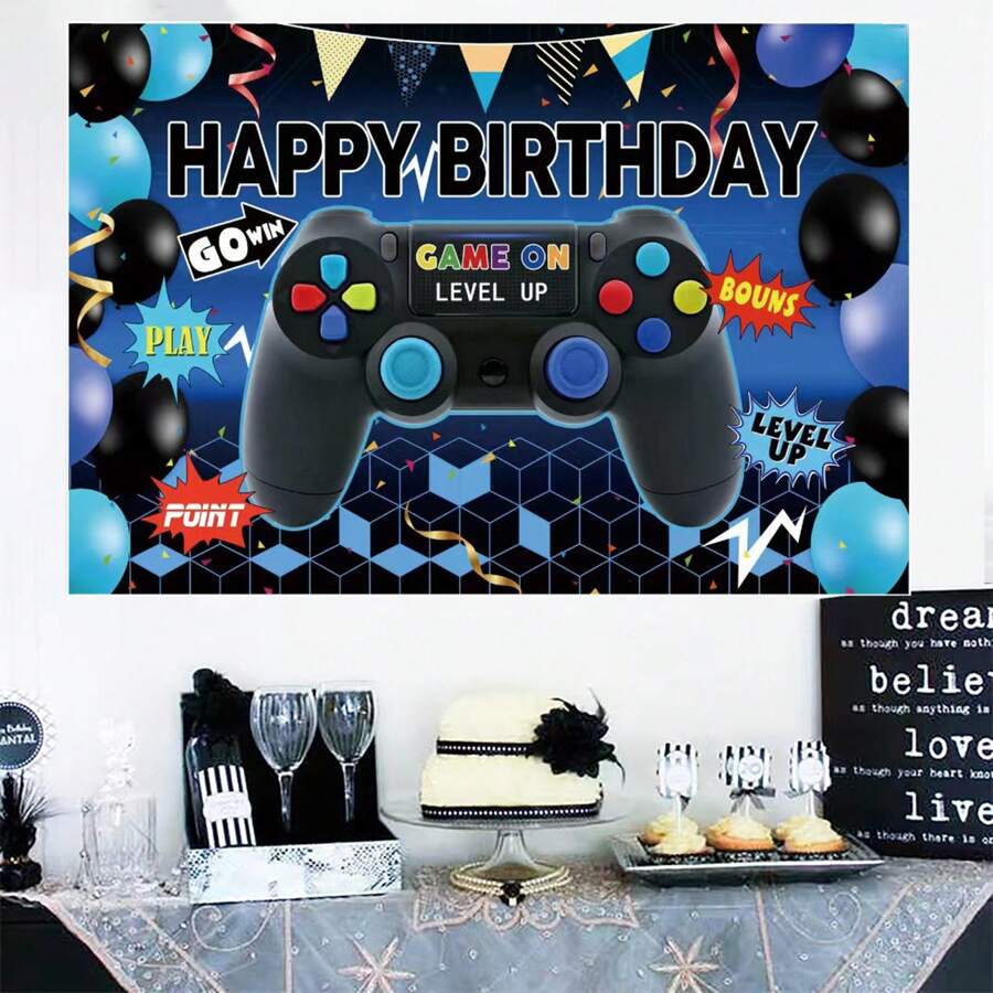 1pc, Video Game Happy Birthday Backdrop, Game On Birthday Party ...