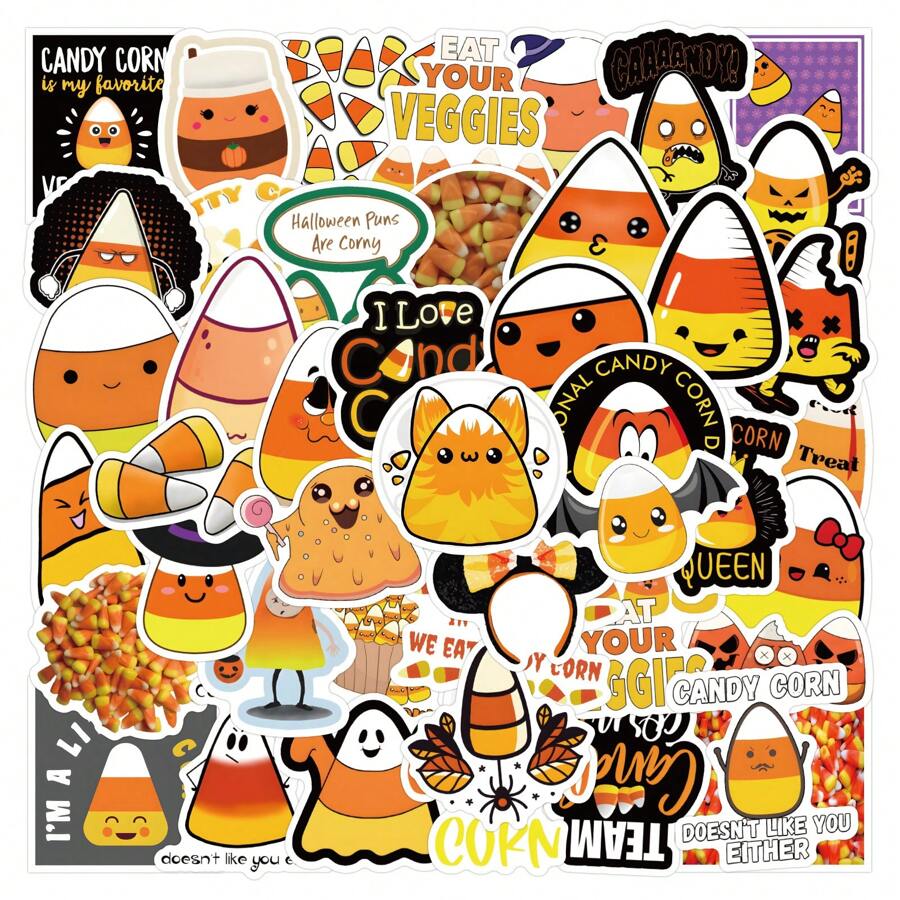 60 Sheets Candy Corn Doodle Waterproof Sticker For Suitcase, Water ...