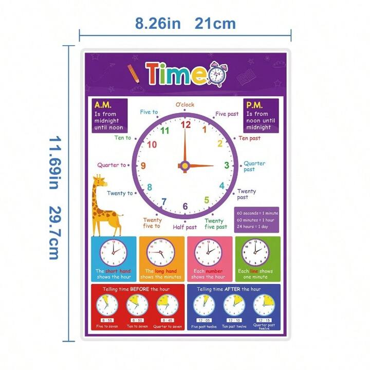 A4 Kids Learning Posters English Words Chart Flash Cards for Toddler ...