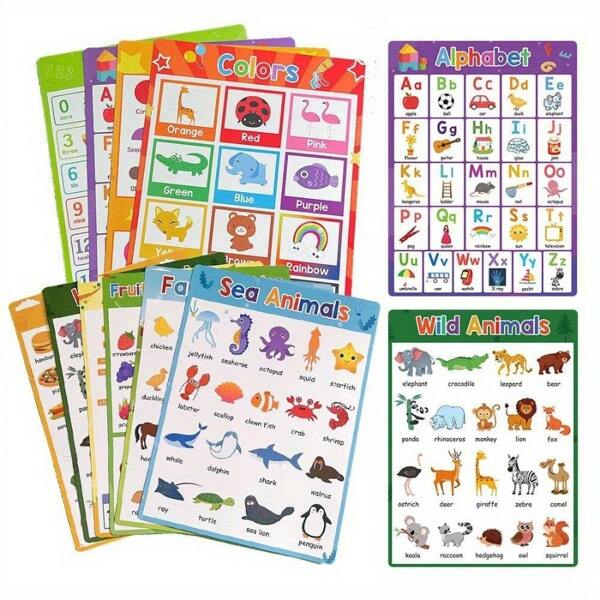 A4 Kids Learning Posters English Words Chart Flash Cards for Toddler ...